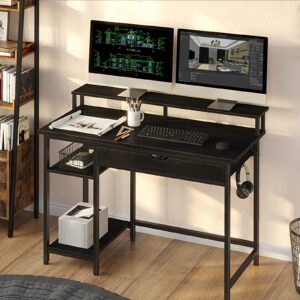 rolanstar computer desk with monitor stand and drawer, 39" home office desk, stable metal frame, business style, black