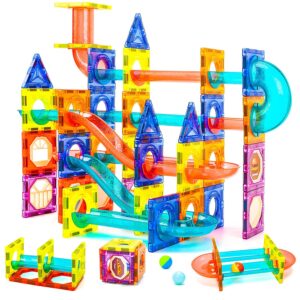 lekebaby magnetic tiles marble run race track magnet building block for kids 110 pieces stem learning construction toys gifts for boys girls age 3 and up