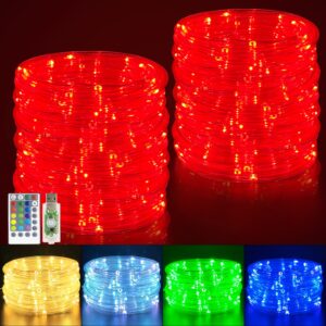 jenwin 2 pack led rope lights for valentine's day decorations total 80ft 240led 16 rgb colors changing timer remote 4 modes usb string tube indoor outdoor home garden decor, each 40ft 120led, white