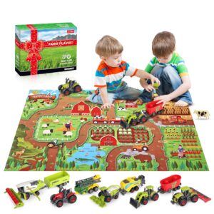 oriate farm tractor toys vehicle with farm animals & activity play mat, 38pcs educational realistic kid's diy farm diecast set, kids tractors trailer sprayer cow animal toy birthday gift