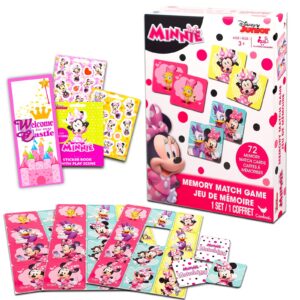 classic disney minnie mouse memory match game for toddlers, kids 3 pc preschool bundle with game, 100+ stickers and door hanger (minnie learning toys), my first puzzle