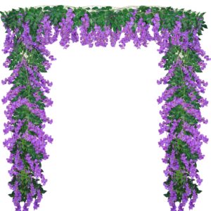 leshabayer artificial wisteria garland, hanging silk flower vines fake wisteria string for wedding birthday party garden outdoor decoration (2pc purple)