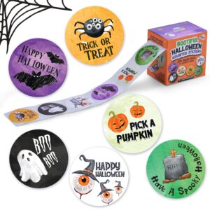 halloween sticker roll 1.5 inches - 200 pcs cute halloween stickers for kids, toddlers and adults - 6 designs happy halloween stickers bulk suitable for party decors, arts and crafts and goodie bags