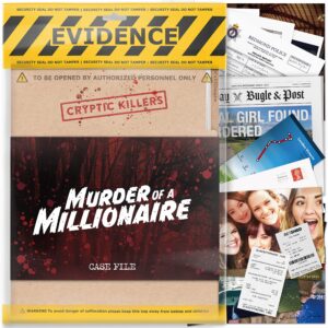 cryptic killers unsolved murder mystery game - cold case file investigation - detective clues/evidence - solve the crime - for individuals, date nights & party groups - murder of a millionaire