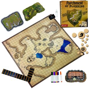 parchment of planning - 24x24 square & hex dry erase battle mat game board - 60ft distance ruler and monster tokens