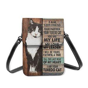 striking cats tuxedo cat art crossbody cell phone purse wallet bags with shoulder adjustable strap for women teen girls