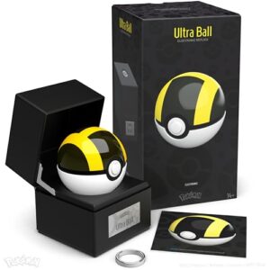 pokémon poké ball authentic replicas - realistic, electronic, die-cast poké ball with display case light features - by the wand company (ultra ball)