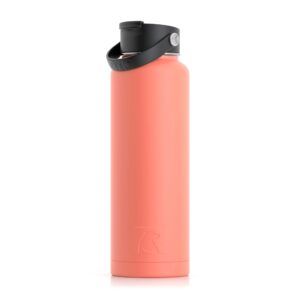 rtic 40 oz vacuum insulated bottle, metal stainless steel double wall insulation, bpa free reusable, leak-proof thermos flask for water, hot and cold drinks, travel, sports, camping, coral