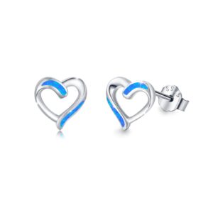 aoveao heart opal earrings 925 sterling sliver heart stud earrings opal earrings hypoallergenic opal heart jewelry gifts for women girls