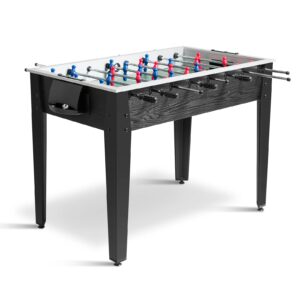 relax4life 48'' foosball table, wooden soccer game table with 2 footballs, score devices, recreational foosball games for kids & adults, arcade table for pub, bars, parties family night game (black)