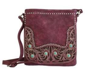 montana west concealed carry studs and conchos crossbody purse - burgundy