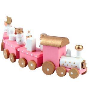 nuobesty christmas wooden trains christmas decorations 4 sections of christmas train children's holiday birthday, mini