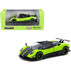 tarmac works pagani zonda cinque verde firenze green metallic and black global64 series 1/64 diecast model car t64g-tl021-gr