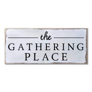 farmhouse welcome sign the gathering place wood sign vintage retro plaque sign family customize wall art decor sign for kitchen living room garden thanksgiving gift halloween christmas decoration