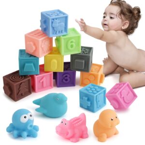 yutin soft blocks for babies, 16pcs baby stacking building block for boys girls, squeezing toy christmas easter gift for infants toddlers 6 to 12 months and up