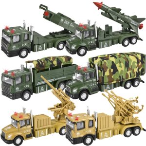 artcreativity light up army toy trucks with sound, set of 6, pullback toy military vehicles with functional parts, classic army toys for boys & girls, military party decorations and favors