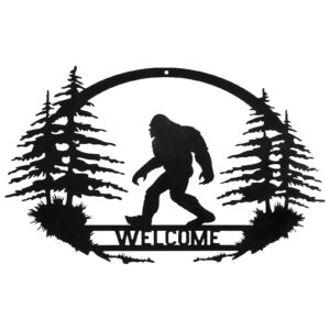 cinpiuk bigfoot wall art decor, welcome sasquatch metal sign indoor outdoor farmhouse christmas wall hanging ornament home garden yard garage decor housewarming gift, 14 inch