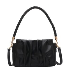 black purse female shoulder crossbody bags purses for womens with metal chain strap cute removable strap cinched small