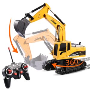 vanzer rc excavator toy, remote control hydraulic toy car for 6,7, 8, 9-14 year old boys girls, construction tractor vehicle, rechargable engineering digger truck, best birthday gifts for kids