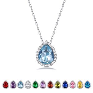 bestyle 925 sterling silver love teardrop cubic zirconia necklaces march aquamarine birthstone crystal pendant for women, hypoallergenic necklaces for sensitive skin