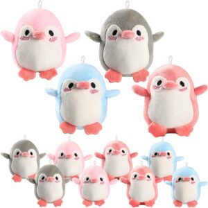 kasyat 12 pieces mini plush penguin stuffed toys animal, cute small baby penguin stuffed doll keyholder bag pendant valentine's day birthday party favor present for boys girls(likable style)