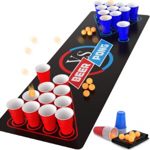 goldge 63 x 23.6 inches beer pong table mat, drinking games for adults party, 8pcs beer pong balls, 30pcs beer pong cups