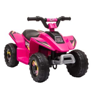 aosom 6v kids atv 4-wheeler ride on car, electric motorized quad battery powered vehicle with forward/reverse switch for 18-36 months old toddlers, pink