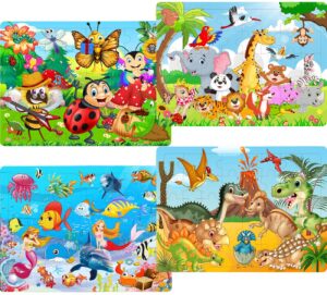 puzzles for kids ages 4-6 6-8 year old,40 piece colorful wooden puzzles for toddler children learning educational puzzle set toys for boys and girls (4 puzzles)