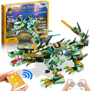 walarlo dragon building sets, remote and app control green ninja battle dragon toy, stem toys gifts for boys age 8+, 2023 new (515 pieces)