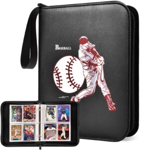 boobowl baseball card binder, trading cards sleeves protectors holder for topps 2024 2023, 440 pockets baseball card collectors football sports cards album, cards display collection case - black