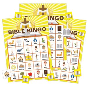 flyab bible bingo game for kids adults 26 players christian bible bingo cards religious bible activities games for vacation bible school sunday church family open day holiday party supplies