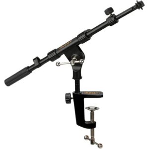 auray telescoping boom arm mic stand with table clamp mount