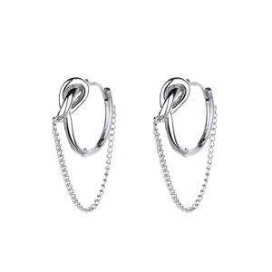 sluynz 925 sterling silver punk chain small hoop earrings for women men teens minimalist hoop earrings tassel (a-silver)