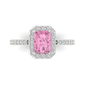 clara pucci 2.04ct emerald cut custom engraving solitaire w/accent halo pink faux diamond statement art deco ring 14k white gold size 8