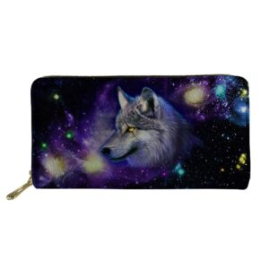 mornworld pu leather thin travel wallet for women wolf head pattern multi-card holder clutch bag purse (colour3)