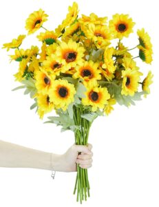 aunty 10 bunches mini artificial silk sunflowers fake sunflowers bouquet with long stems decorations for party indoor outdoor home décor garden diy table arrangements decoration