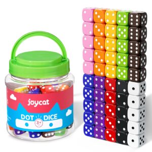 joycat 16mm 6 sided dice set standard game dice kids for board games dice games math dice for classroom with storage bucket (100, opaque)