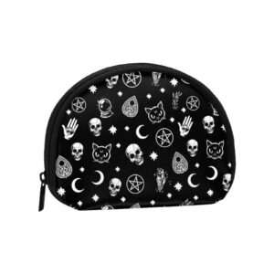 skull cat moon gothic canvas small coin purse pouch change wallet card holder with zipper for women girls gift