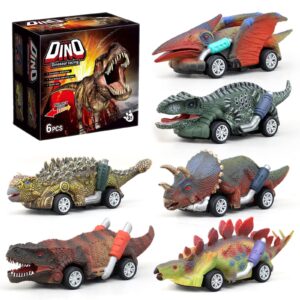 abcaptain dinosaur toys pull back cars for boys kids toddlers 3-7 year old, dino monster trucks birthday easter for age 3 4 5 6 (6pcs-a)