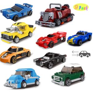 uvini building block pull back car for kids, vehicles bricks, racing car building sets, building blocks car sets, best gift for kids 6+ on build and play game party favors, 558 pieces