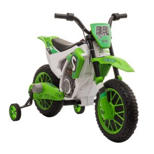 aosom 12v kids motorcycle, electric motor bike, battery-powered ride-on toy with charging battery, training wheels, green