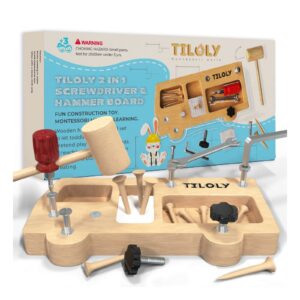 montessori toys for 3 year old and up - real life tools wooden toy hammer & screwdriver board set - fine motor skills toys for 3-5 year old montessori toys for 4 year old busy board for toddlers 3-5