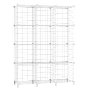 awtatos wire cube storage organizer, closet organizers and storage, metal 12 cube storage shelves bookshelf, portable closet clothes organizer for bedroom, home, office, white