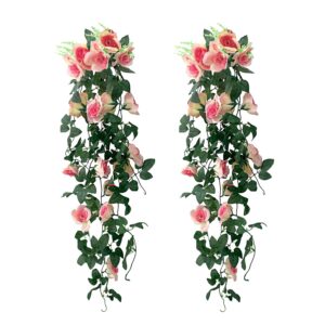 zhiweikm 2 pack artificial rose vines hanging flowers 3 ft garland plants home arrangement decoration greenery christmas flower decoration for room garden wedding indoor or outdoor (pink)