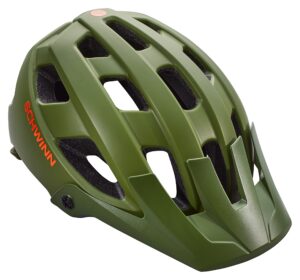 schwinn bunker ert bike helmet for adult men women, can fit head circumference 59-63cm, with 17 air vents, pivoting visor, & adjustable locking strap, large, green