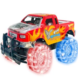 artcreativity light up red monster truck, 1 piece, 8 inch monster truck toy with flashing led tires & batteries, push n go car toys for kids, fun gift for boys & girls ages 3 & up…