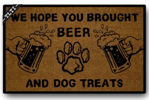 tlti funny doormat entrance floor mat standard outdoor welcome door mat | patio garden bedroom home decor indoor | non-slip back rubber 18 inch x 30 inch | we hope you brought beer and dog treats