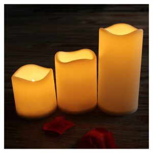 3 pack flameless candles 3'' x 3'' 4'' 6'' led battery operated candles flickering plastic resin pillar candles tea lights for home indoor lantern patio garden