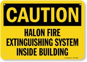 smartsign 7 x 10 inch “caution - halon fire extinguishing system inside building” osha sign, digital printing, 55 mil hdpe plastic, black and yellow