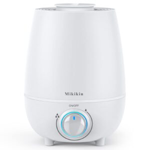 mikikin cool mist humidifiers, ultrasonic air humidifier for bedroom, baby, nursery, home, quiet, 3l top fill humidifier with 360° rotatable nozzle, essential oils tray, auto shut-off, easy to clean